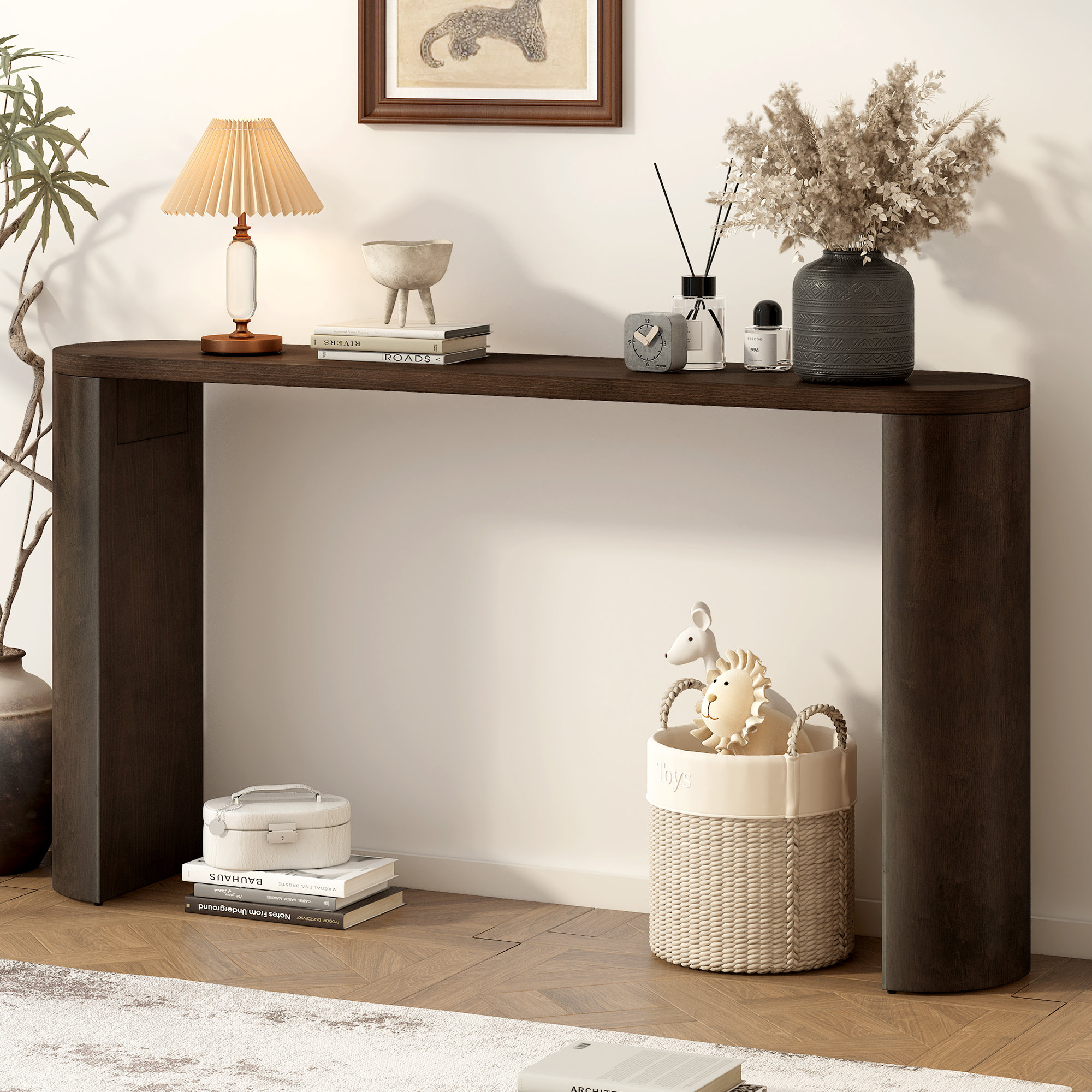 Bay Isle Home™ Semi-Cylindrical Leg Console Table With Curved Silhouette - Multi-Functional ...